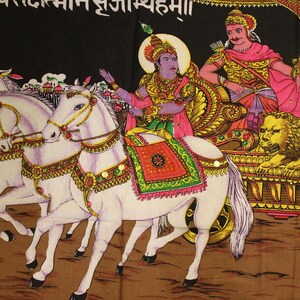 Mahabharat Krishna Arjun Poster Indian Decor Cotton Tapestry Poster ...