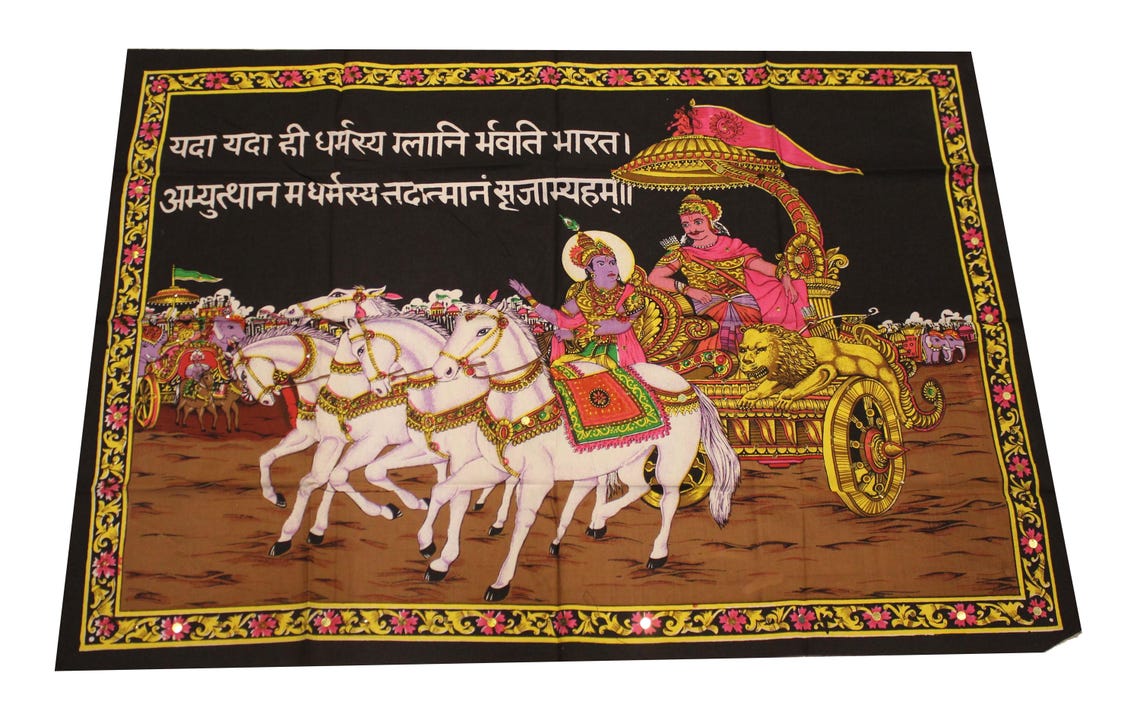 Mahabharat Krishna Arjun Poster Indian Decor Cotton Tapestry Poster ...