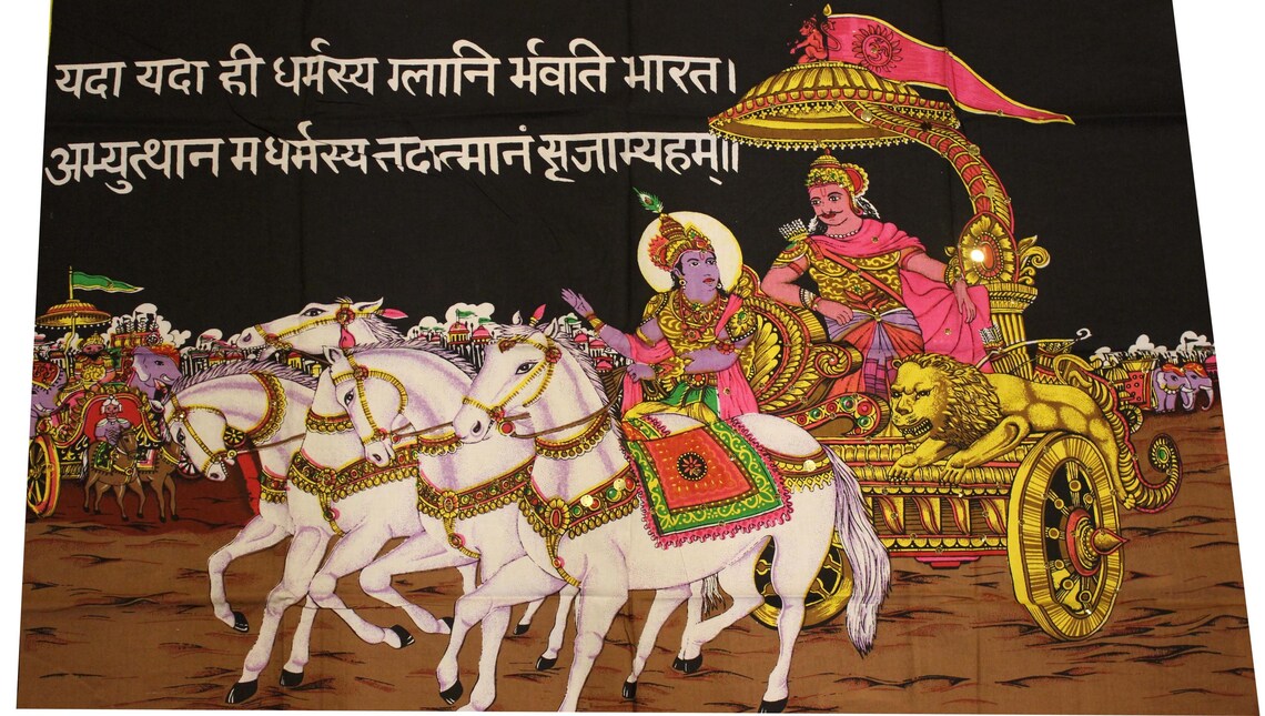 Mahabharat Krishna Arjun Poster Indian Decor Cotton Tapestry Poster ...