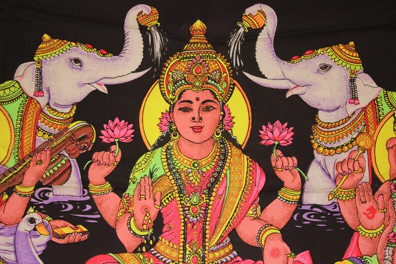 Goddess Maa Mahalaxmi, Maa Saraswati With Lord Ganesha Sequin Embedded ...