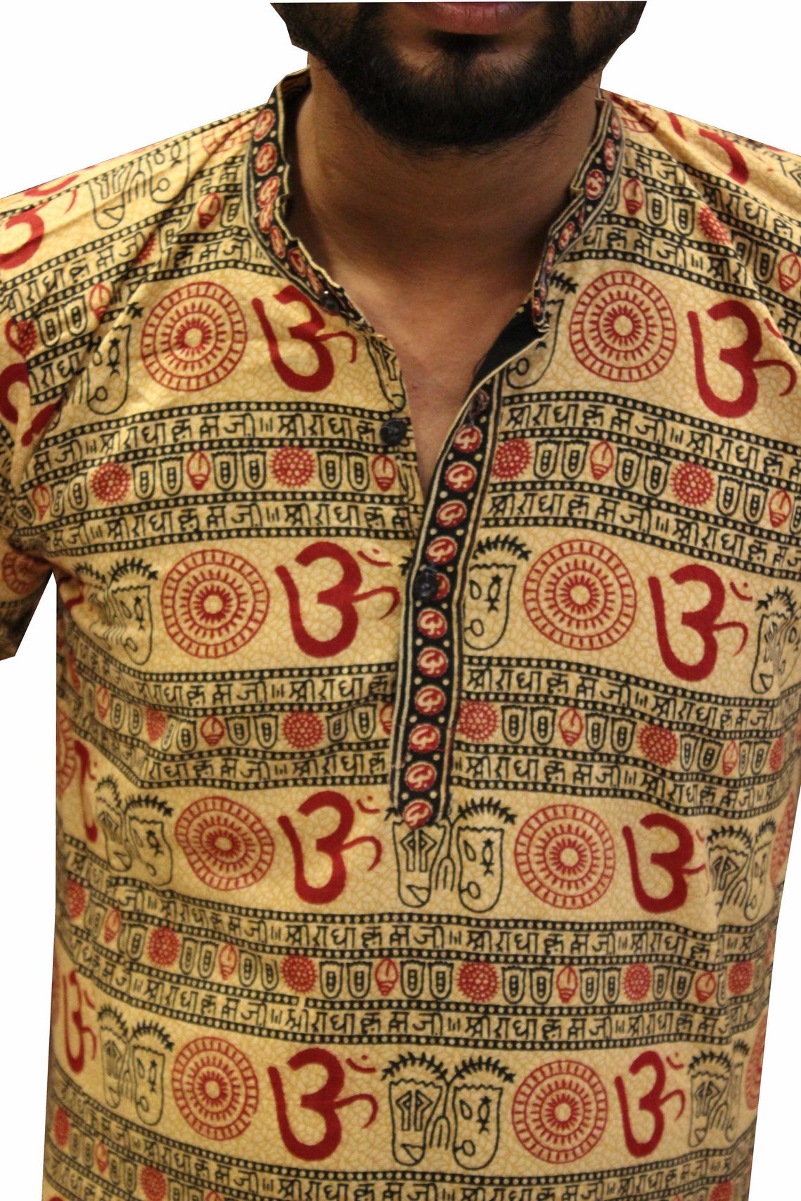 Om Printed Kurta for Mens and Boys Yellow, Pure Cotton Straight Kurta ...