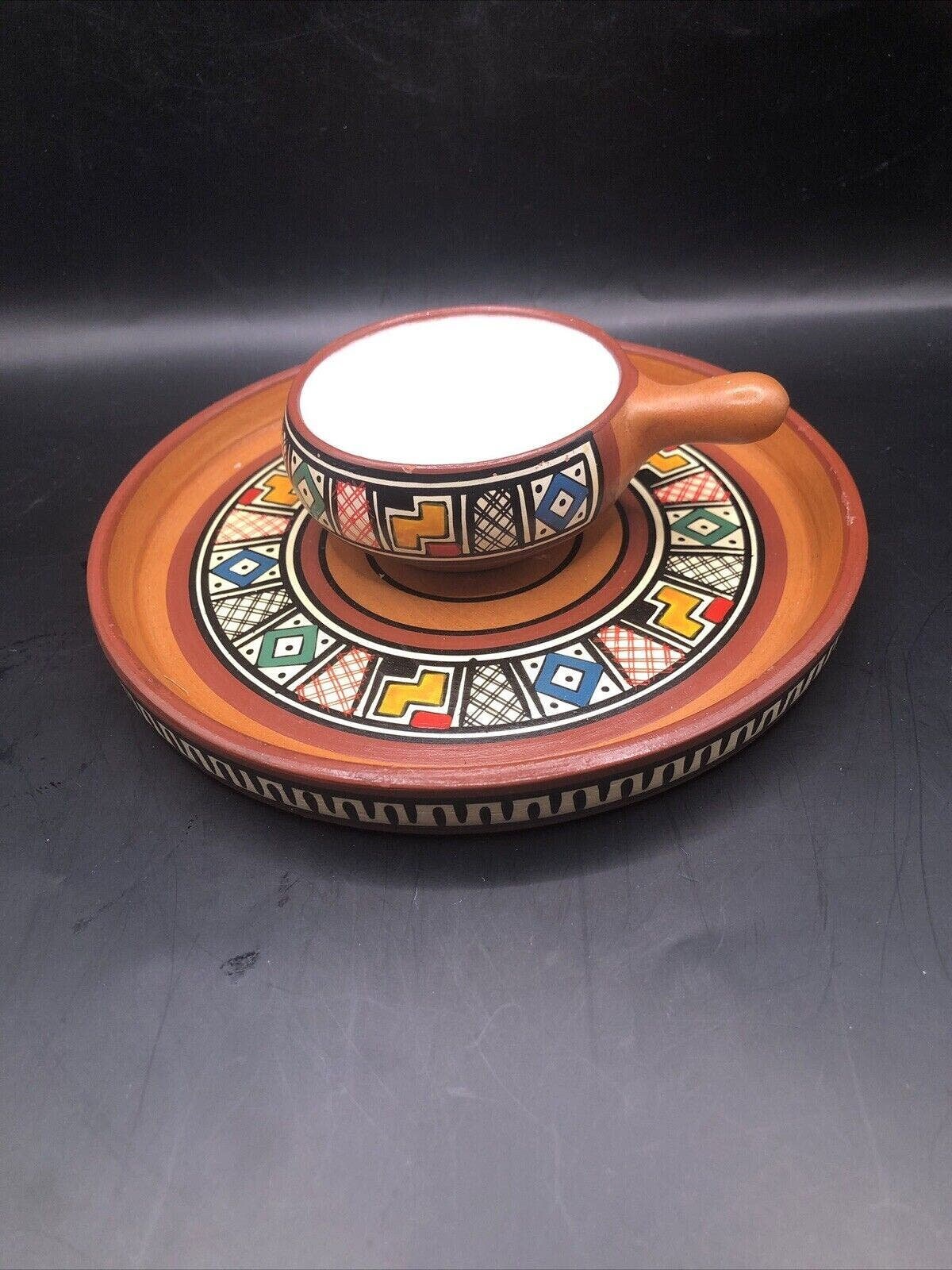 PERUVIAN Peru Hand Painted Plate & Bowl Ceramic Bohemian Condiment ...