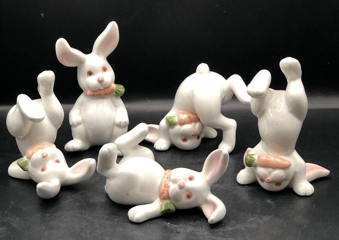 1978 Fitz & Floyd Tumbling Bunny Rabbit Porcelain Figurine Set of 5 ...