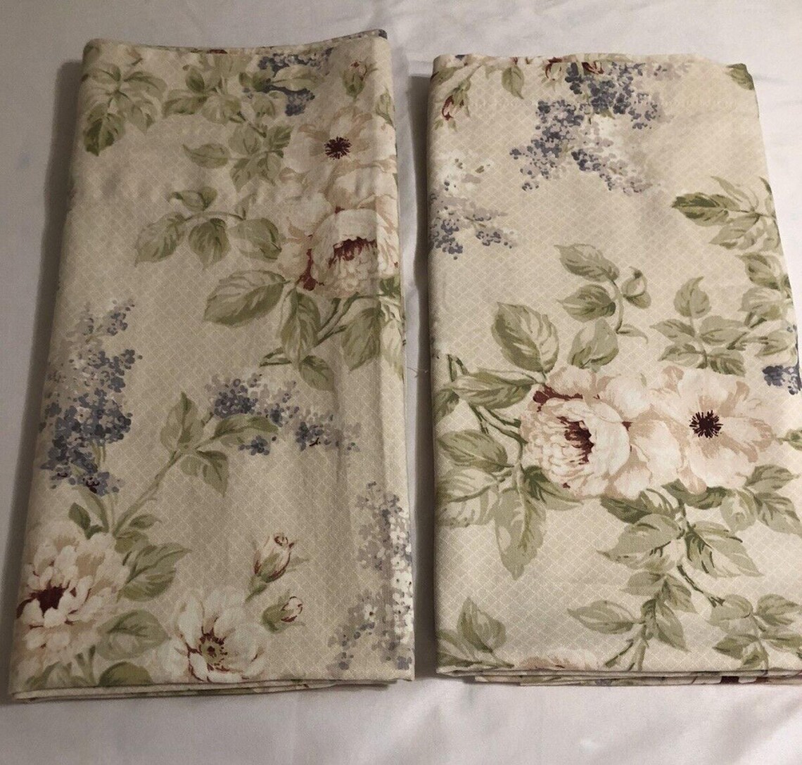 Croscill Floral Curtain Panel Beige Sage Green Rod Pocket 48x85 Pair ...