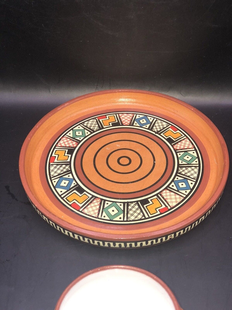 PERUVIAN Peru Hand Painted Plate & Bowl Ceramic Bohemian Condiment ...