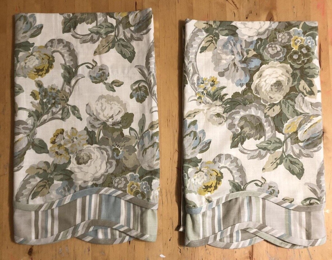 WAVERLY Spring Bling Green & Cream Floral Scalloped Window Valance *SET ...