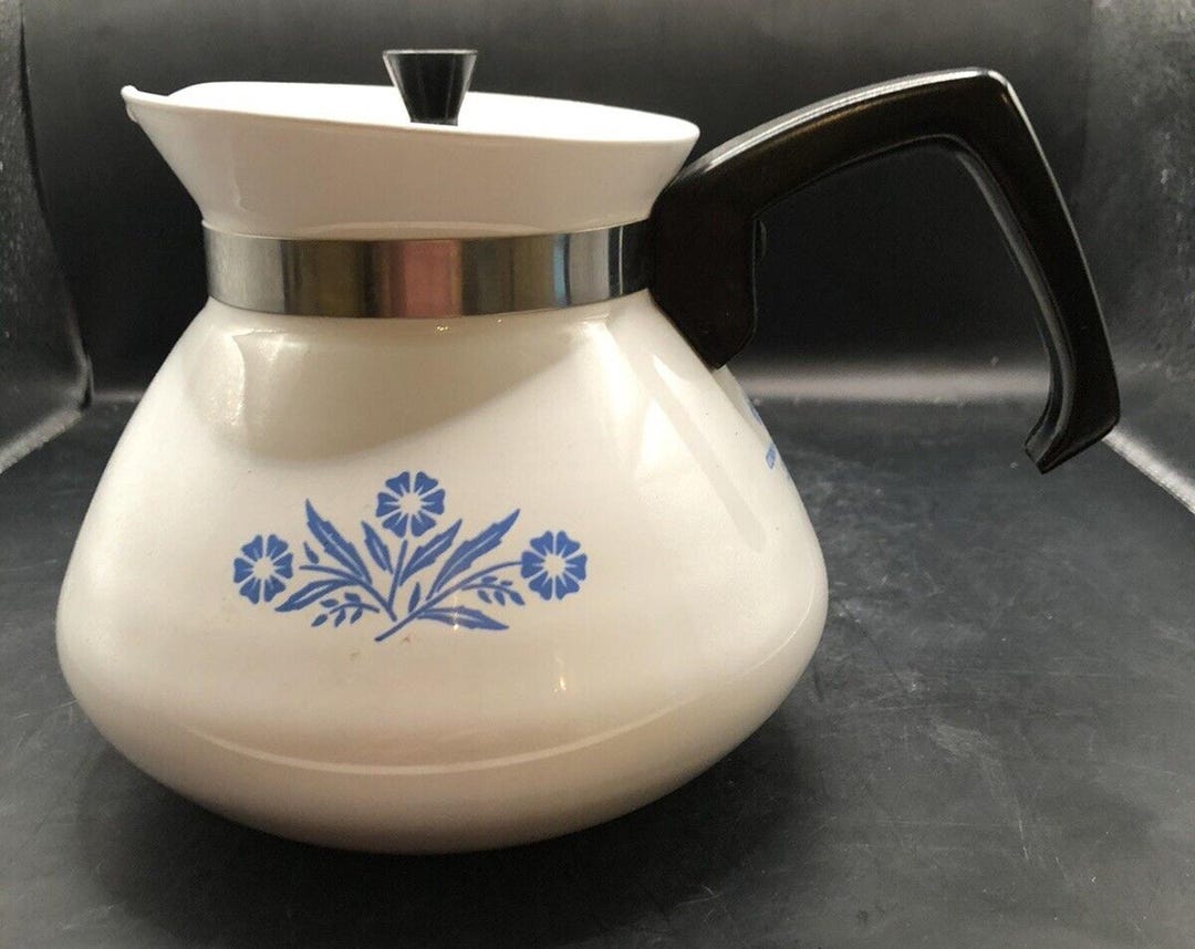 Vintage Corning Ware 6 Cup Blue Cornflower Coffee Tea Pot Kettle W ...