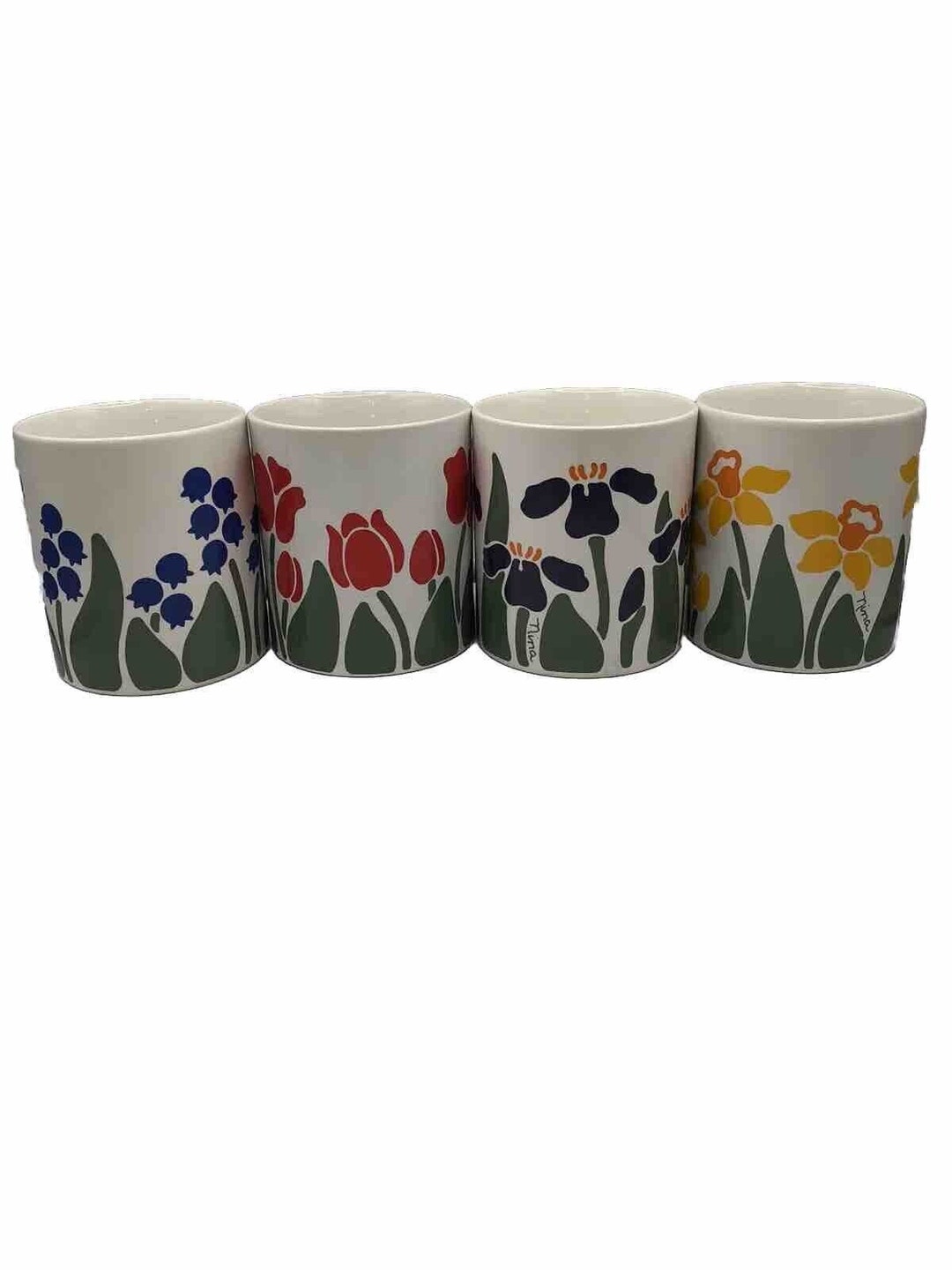 Set of 4 Vintage Nina Floral Design Coffee Cup Mugs CHD 1983 Granny Coe ...