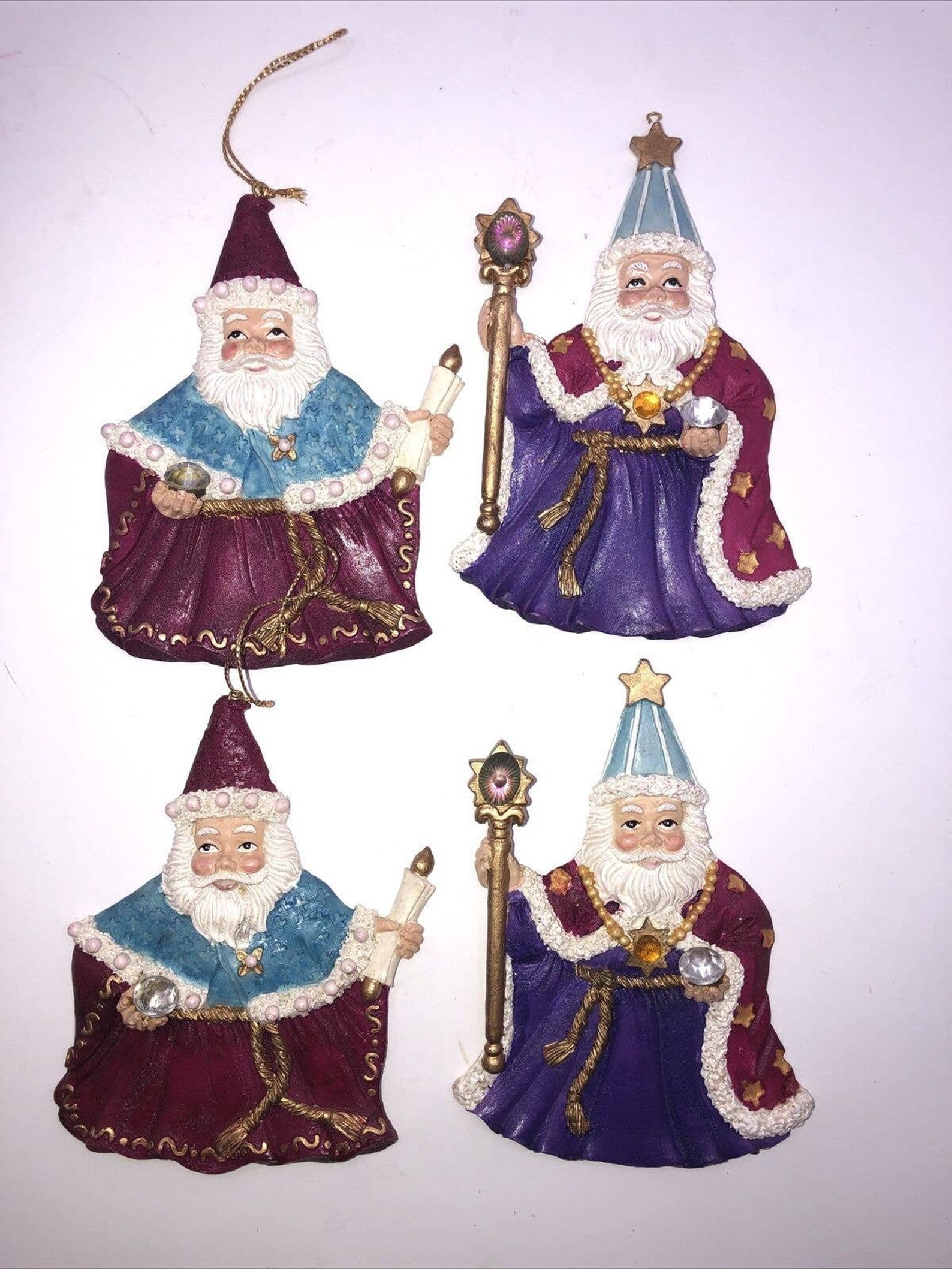 Vtg 1990s Lot of 4 Jeweled Resin Wizard Ornaments Christmas Magic 4.75 ...