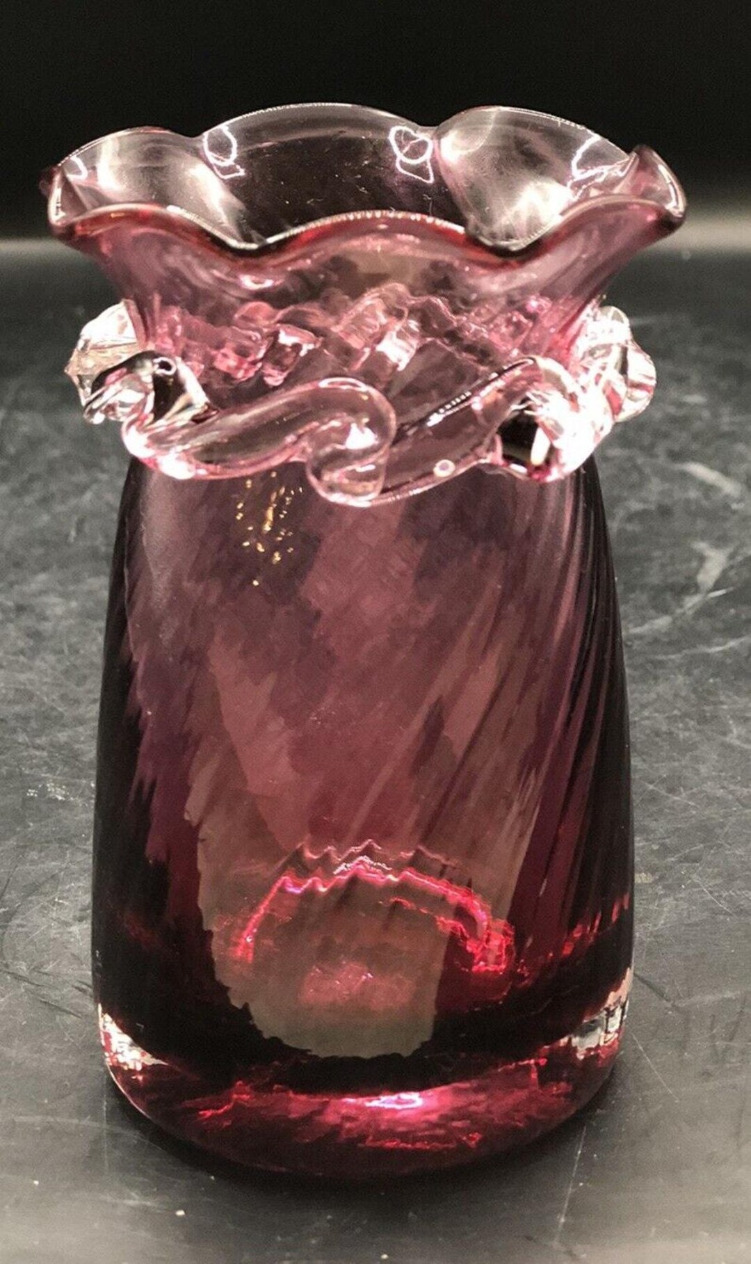 Pilgrim Glass Small Cranberry Vase With Applied Clear Band - Etsy