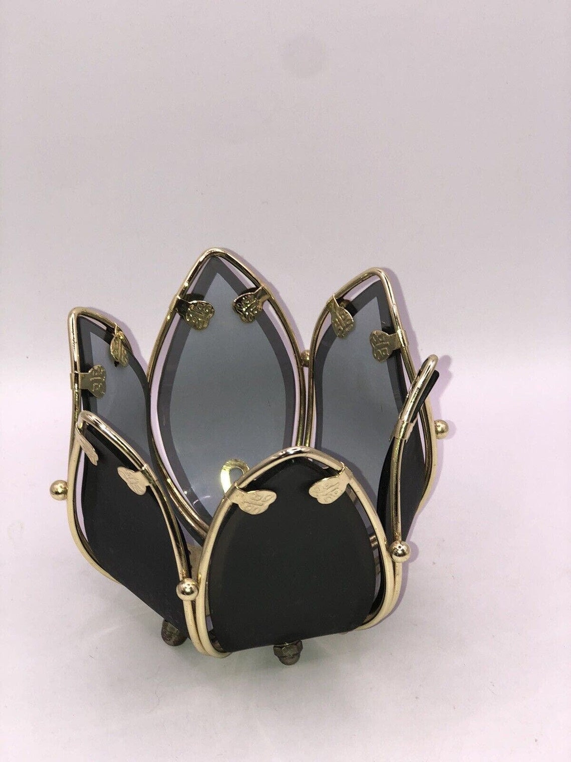 Vintage Mid Century 80s Lotus Glass Candle Tealight Holder Smokey Gray ...