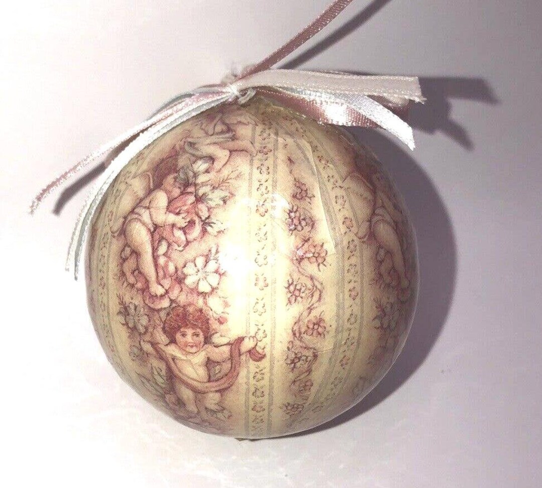 Set of 6 Vintage Decoupage Cherub Pastel Christmas Ball Ornament 3 ...