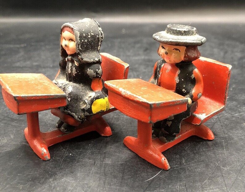 Vintage Cast Iron Amish School Children Pieces 2 Figures 2 Desks - Etsy