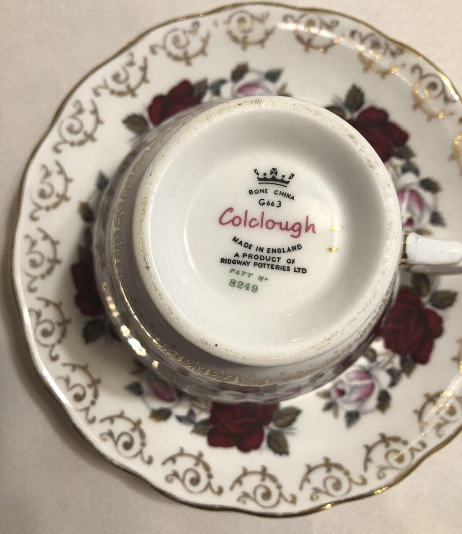 Colclough Cabbage Roses Red ,white & Pink Bone China Tea Cup and Saucer ...