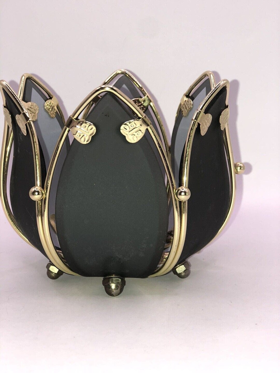 Vintage Mid Century 80s Lotus Glass Candle Tealight Holder Smokey Gray ...