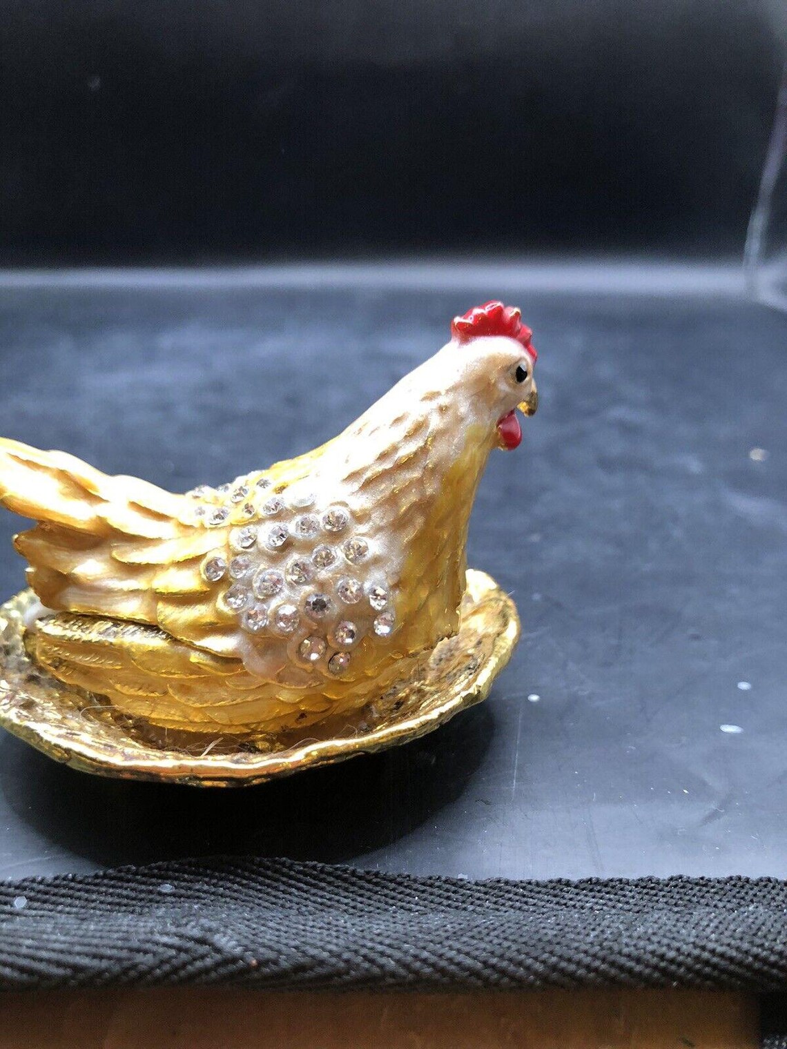 Nesting Gold Jeweled Hen Chicken Eggs Trinket Box Rhinestone Enameled ...