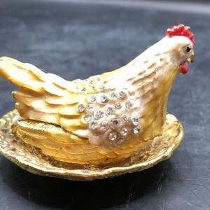 Nesting Gold Jeweled Hen Chicken Eggs Trinket Box Rhinestone Enameled ...