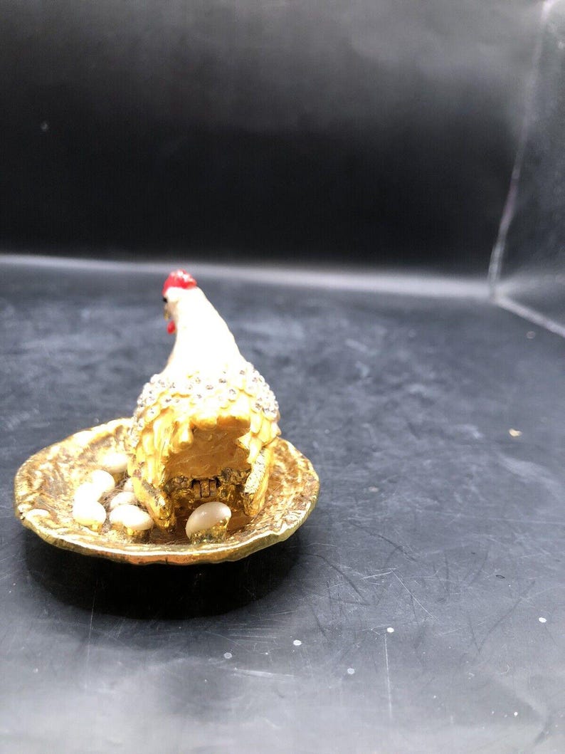 Nesting Gold Jeweled Hen Chicken Eggs Trinket Box Rhinestone Enameled ...