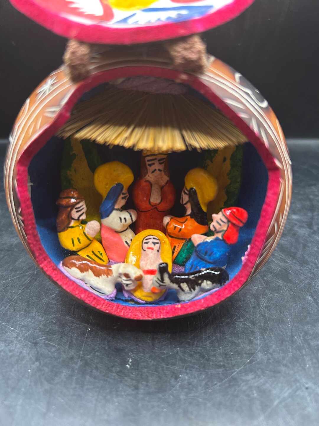 Vtg Peruvian Hand Carved Nativity Gourd Folk Art Ethic Jesus Religious ...