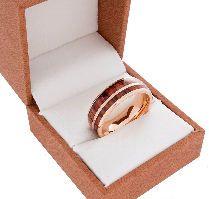 Tungsten 8mm Rose Gold Double Wood Inlay Polished Domed Edge - Etsy