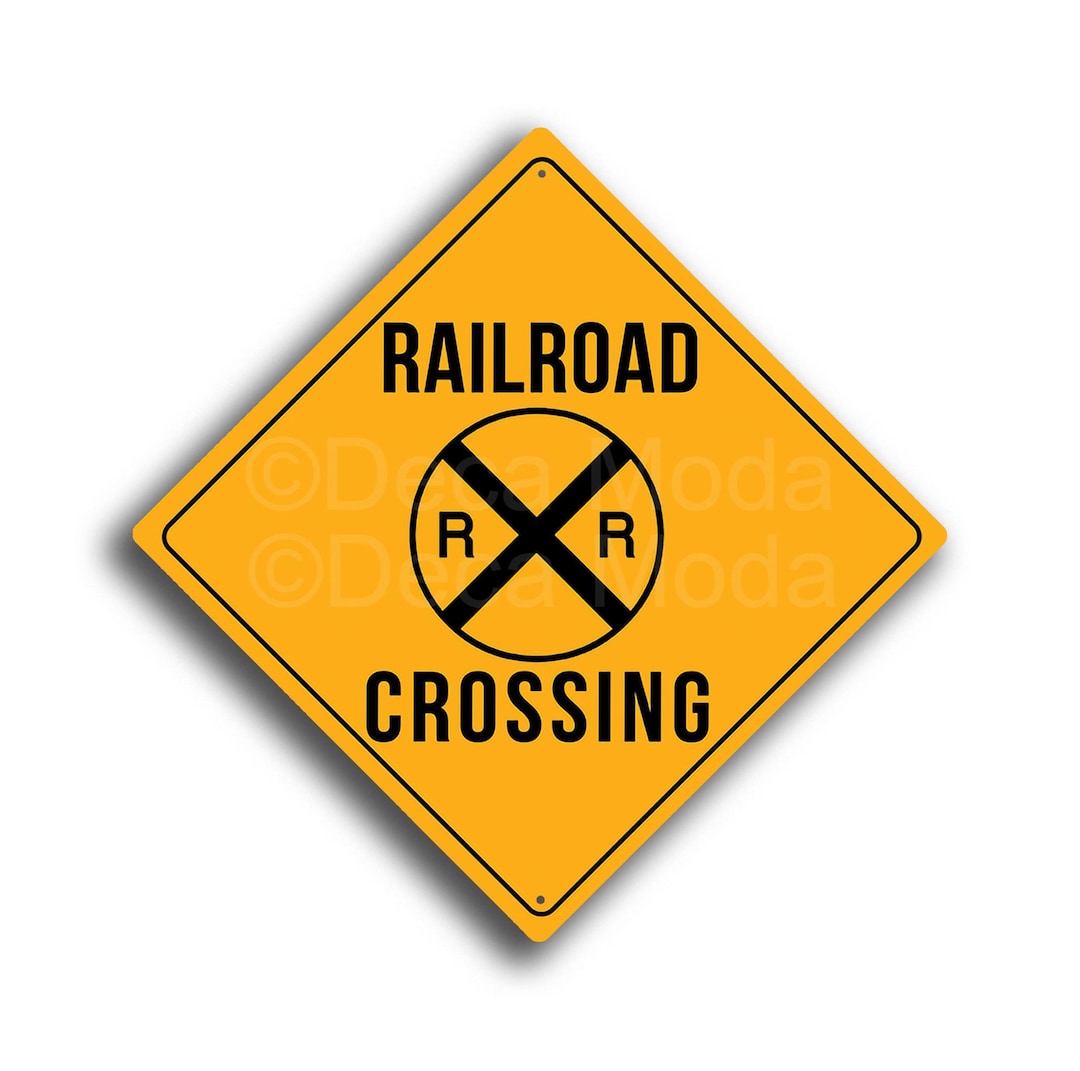 Railroad Crossing Sign: Road Style Safety Sign | Yellow Warning Plaque ...