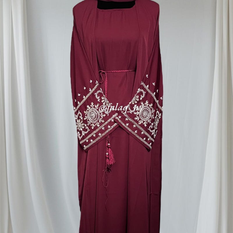 Red Embroidered Abaya - Etsy