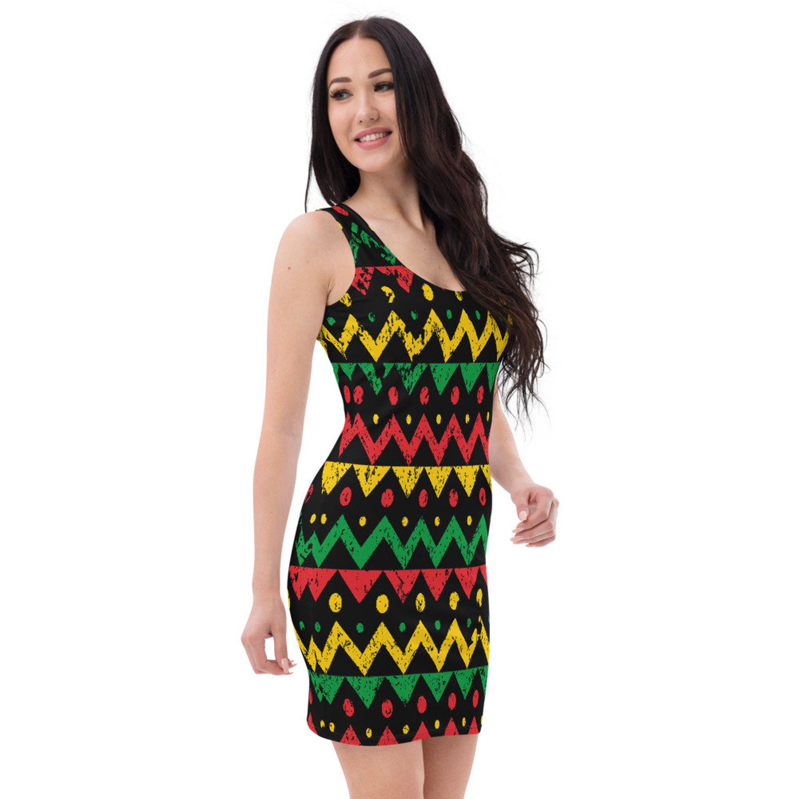 Reggae Chevron Dress, Rasta Dress, Yellow Green Red Casual Dress, Sew ...