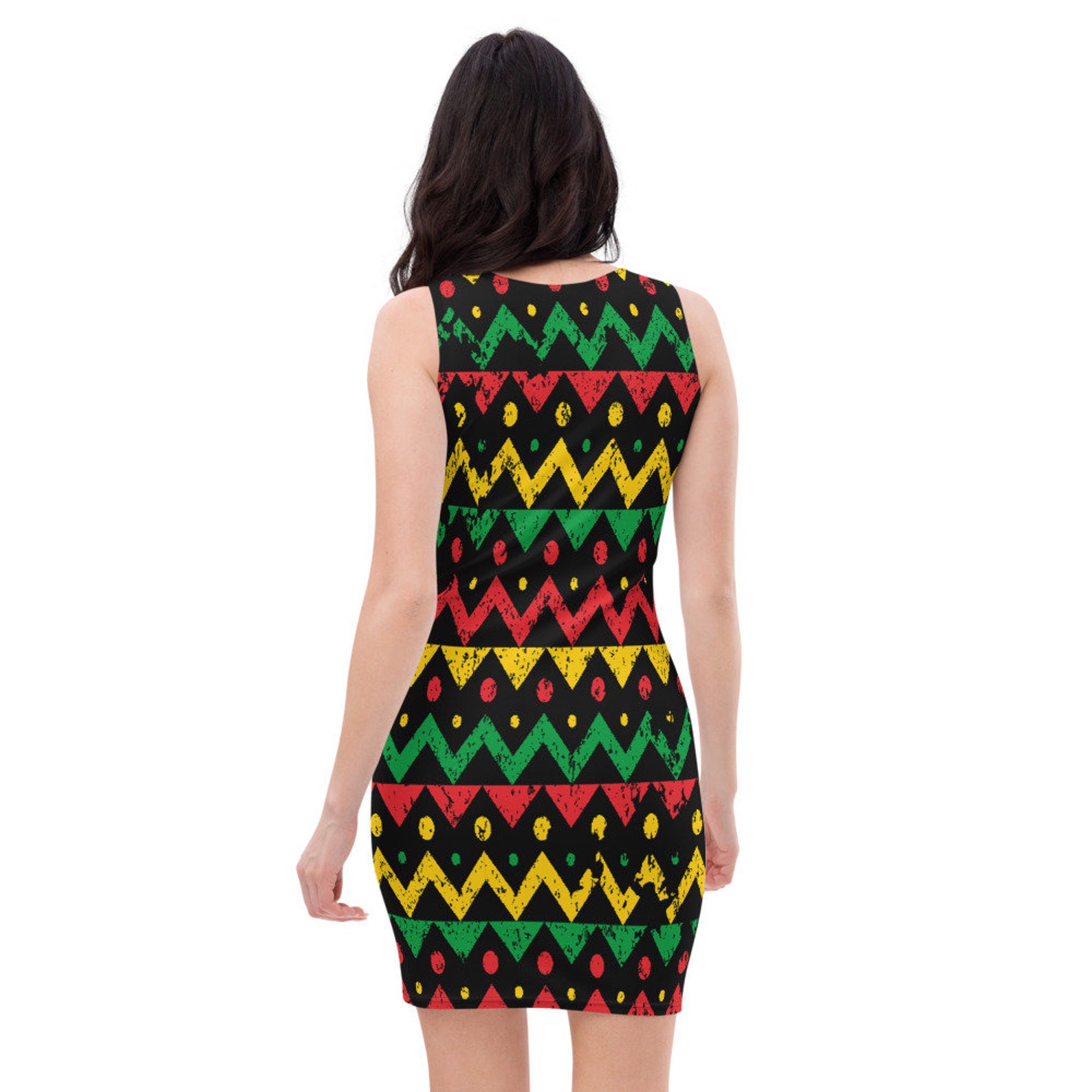 Reggae Chevron Dress, Rasta Dress, Yellow Green Red Casual Dress, Sew ...