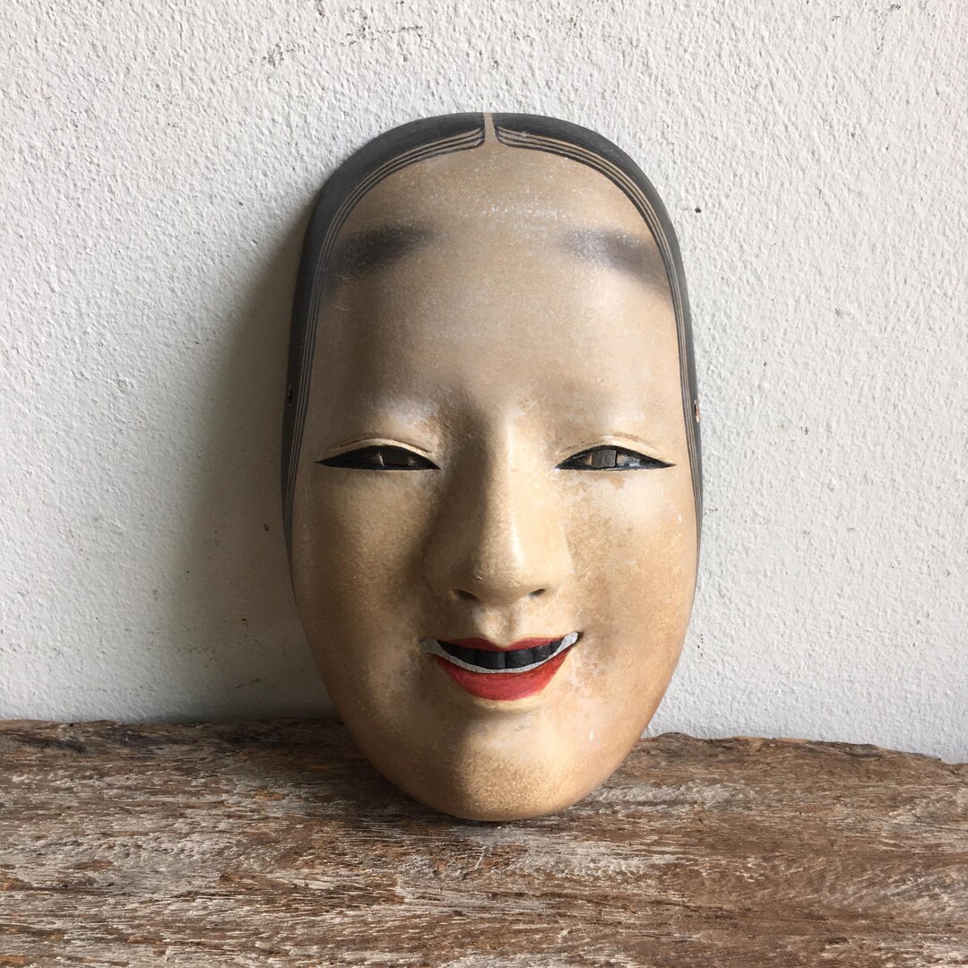 Japanese Vintage Noh Mask Hand Wood Carving Koomote - Etsy