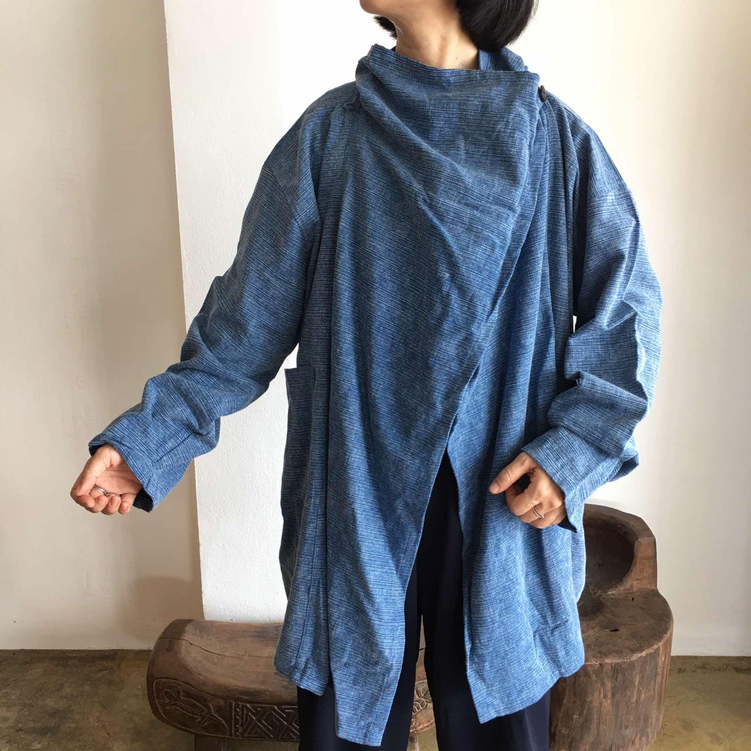 Japanese Style Blue Stone-washed Style Oversized Cotton Fabric Unisex ...