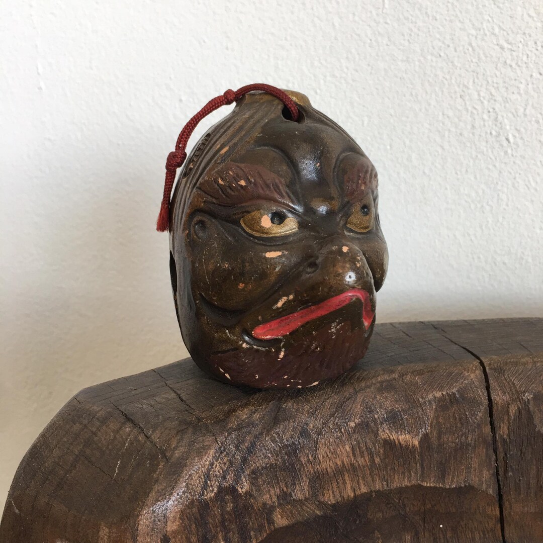 Japanese Small Pottery Bell TENGU Doll Paper Weight, Japanese Vintage ...