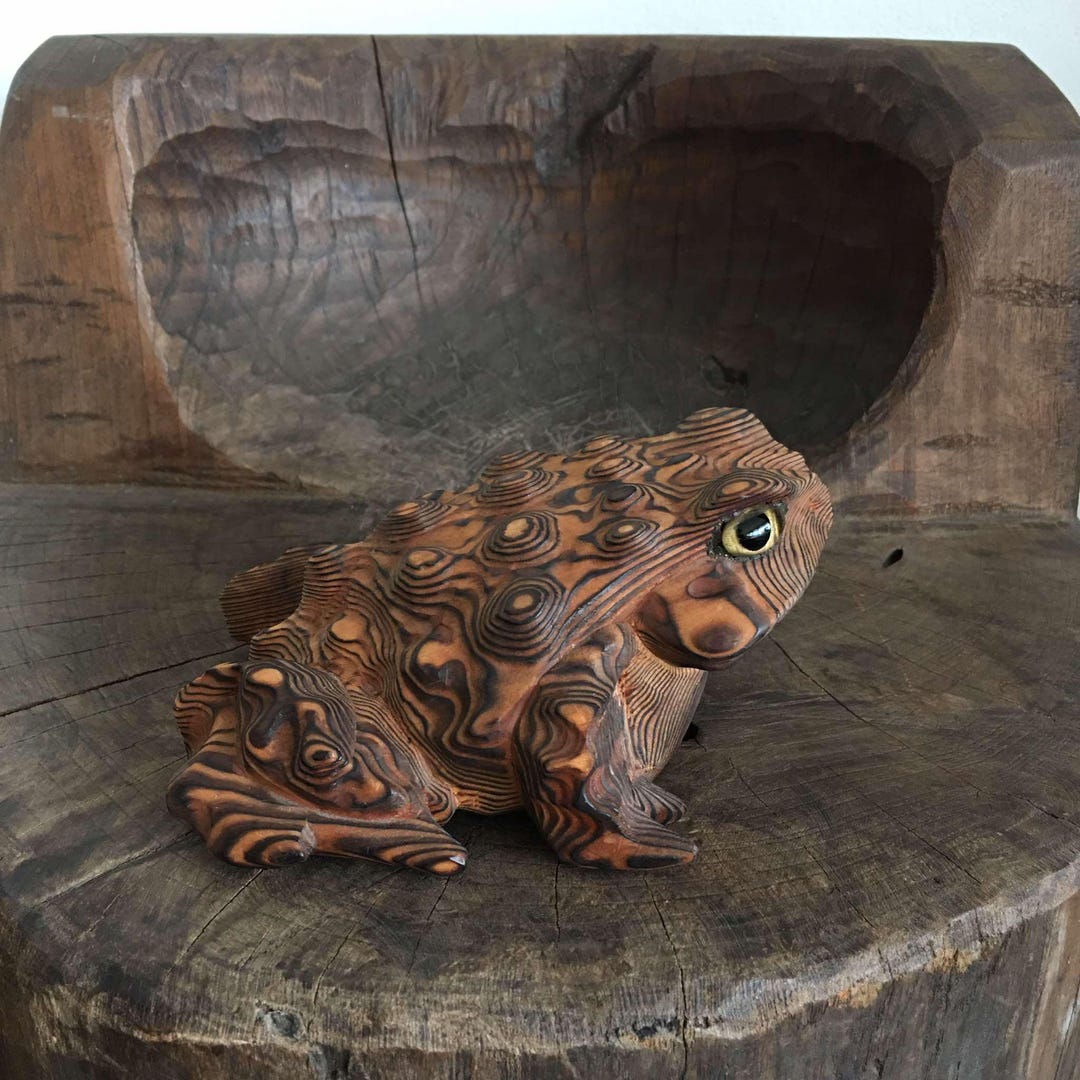 Japanese Vintage Wooden Kaeru Frog Hand Carving ,wood Animal Doll 1960s ...