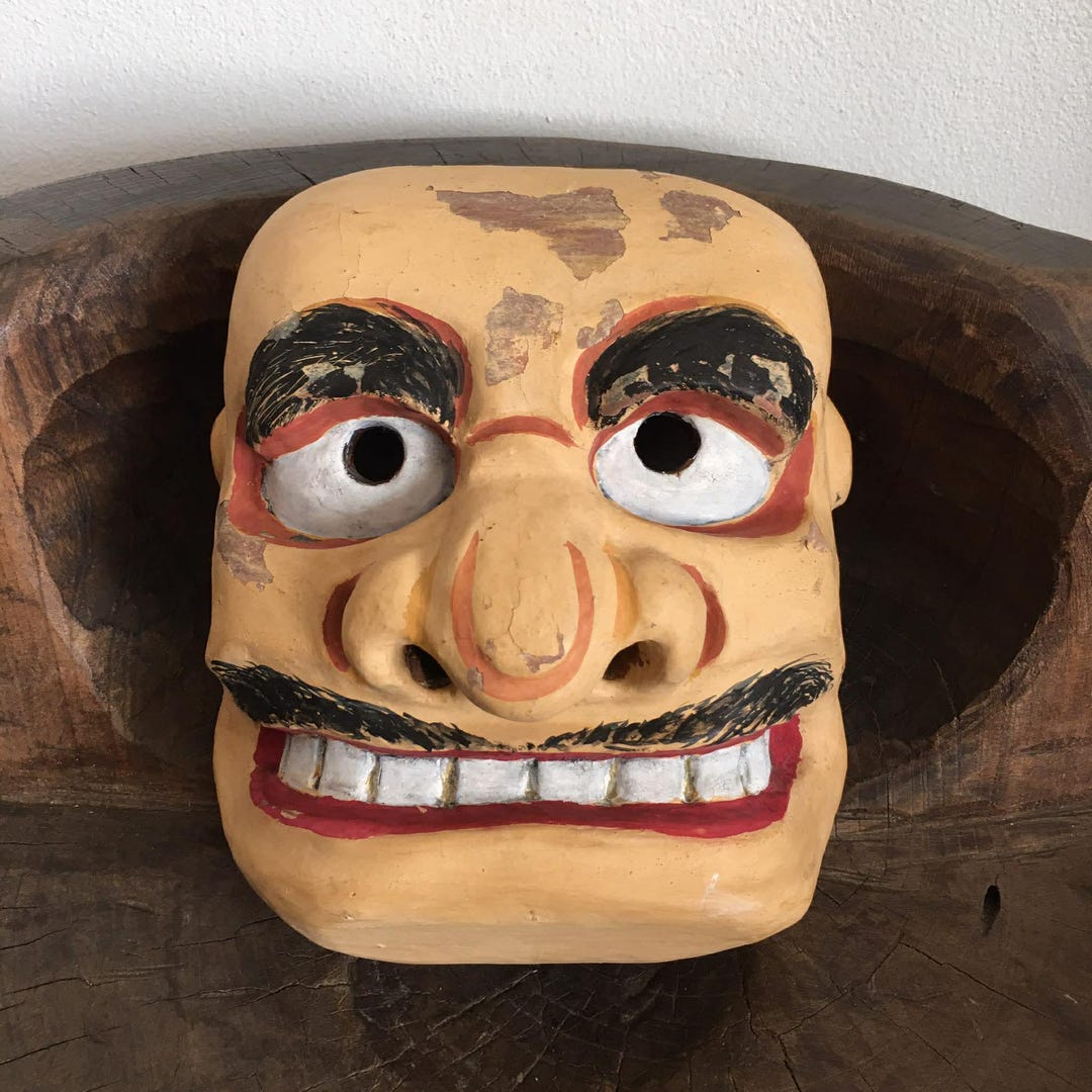 Japan Noh Mask 1980s Art Craft Wood Carving - Etsy UK