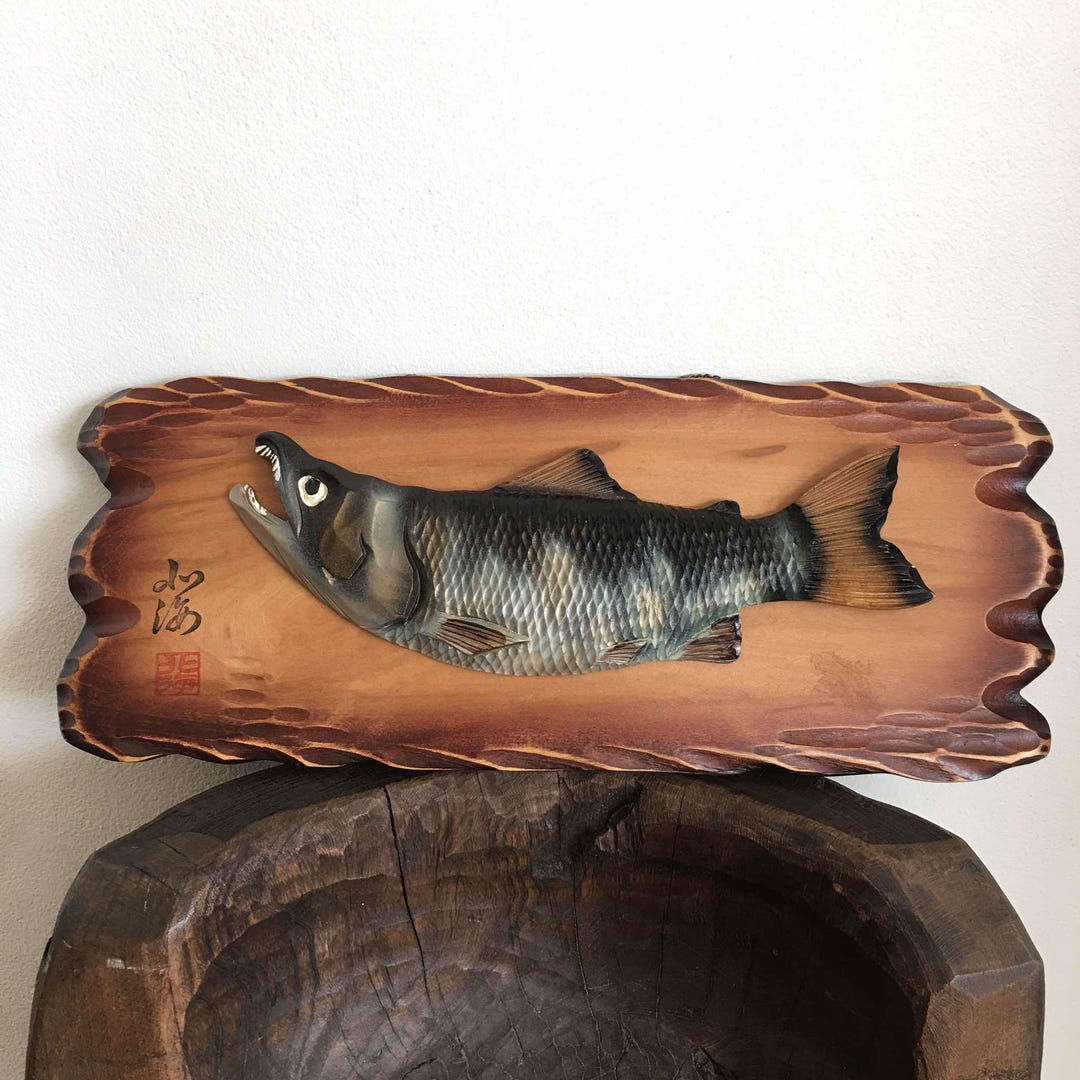 Vintage 1980s Japan Salmon Wood Carving Craft Ainu Sign Wall Hanging - Etsy