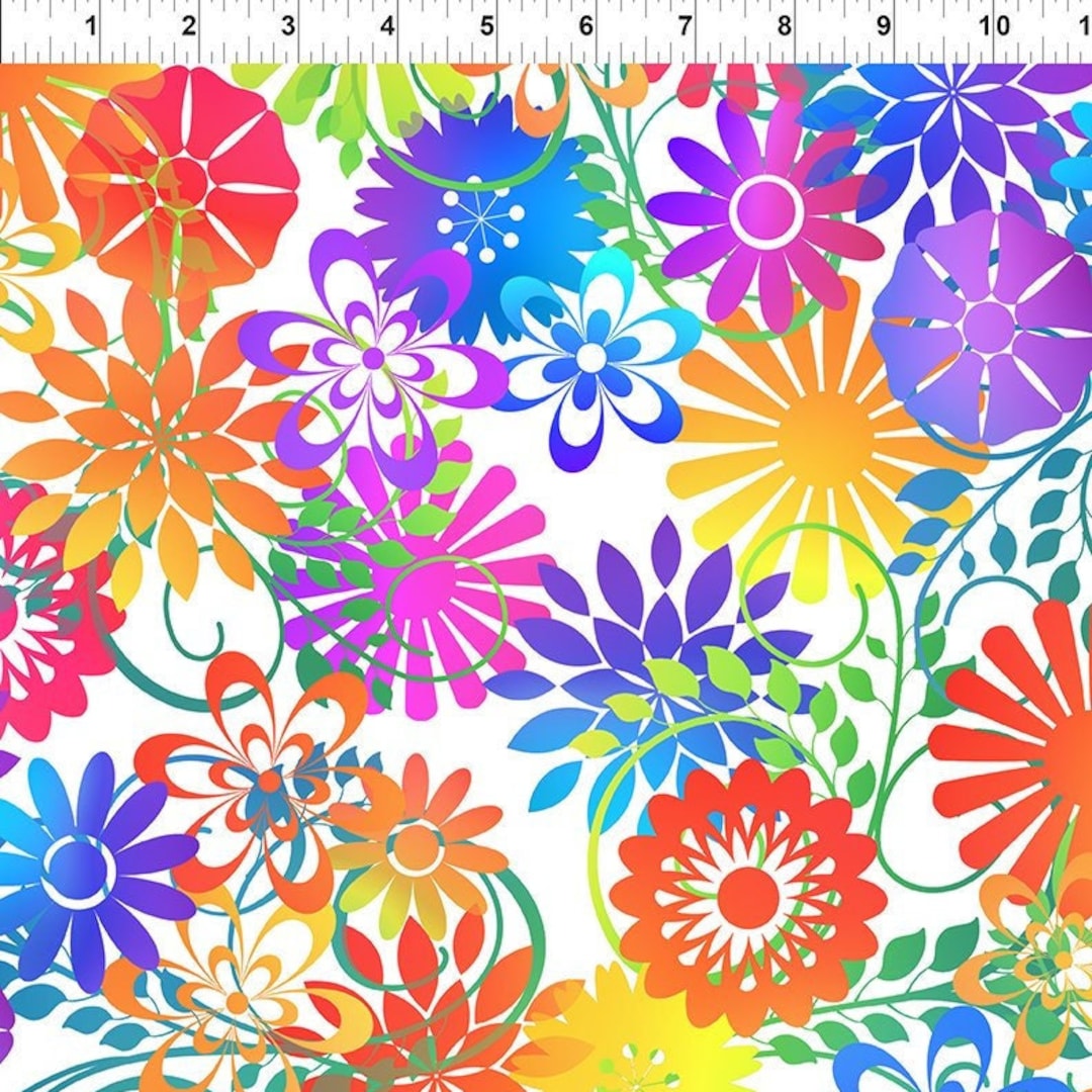 White Floral From the Pawsitivity Collection by Jason Yenter for in the Beginning Fabrics ...