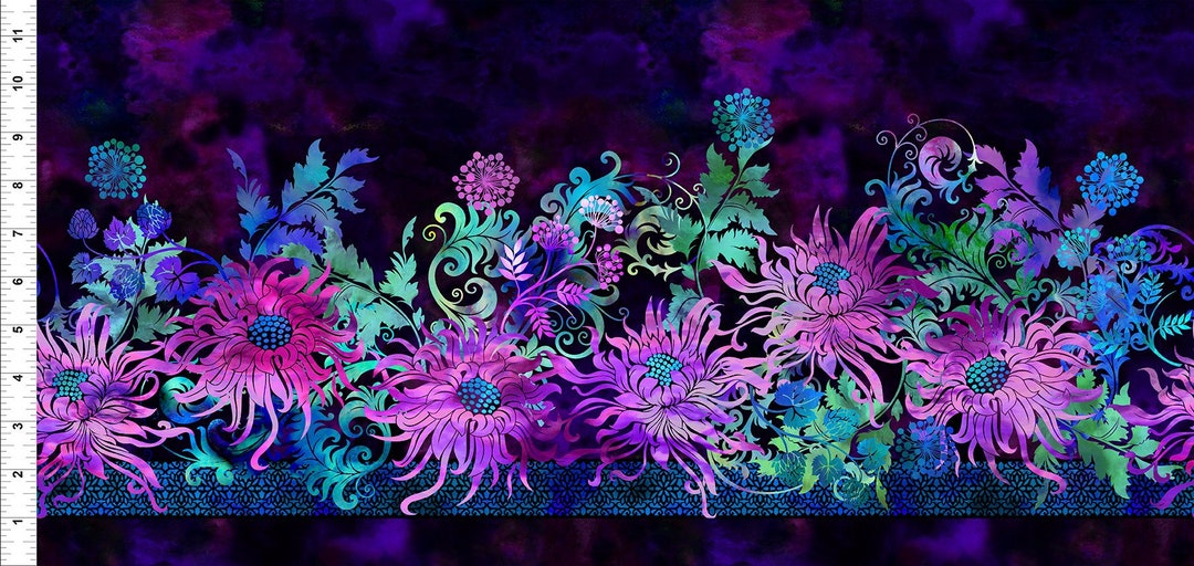 Floragraphix V Purple Border by Jason Yenter for in the Beginning Fabrics Sold in 1/2 Yard ...