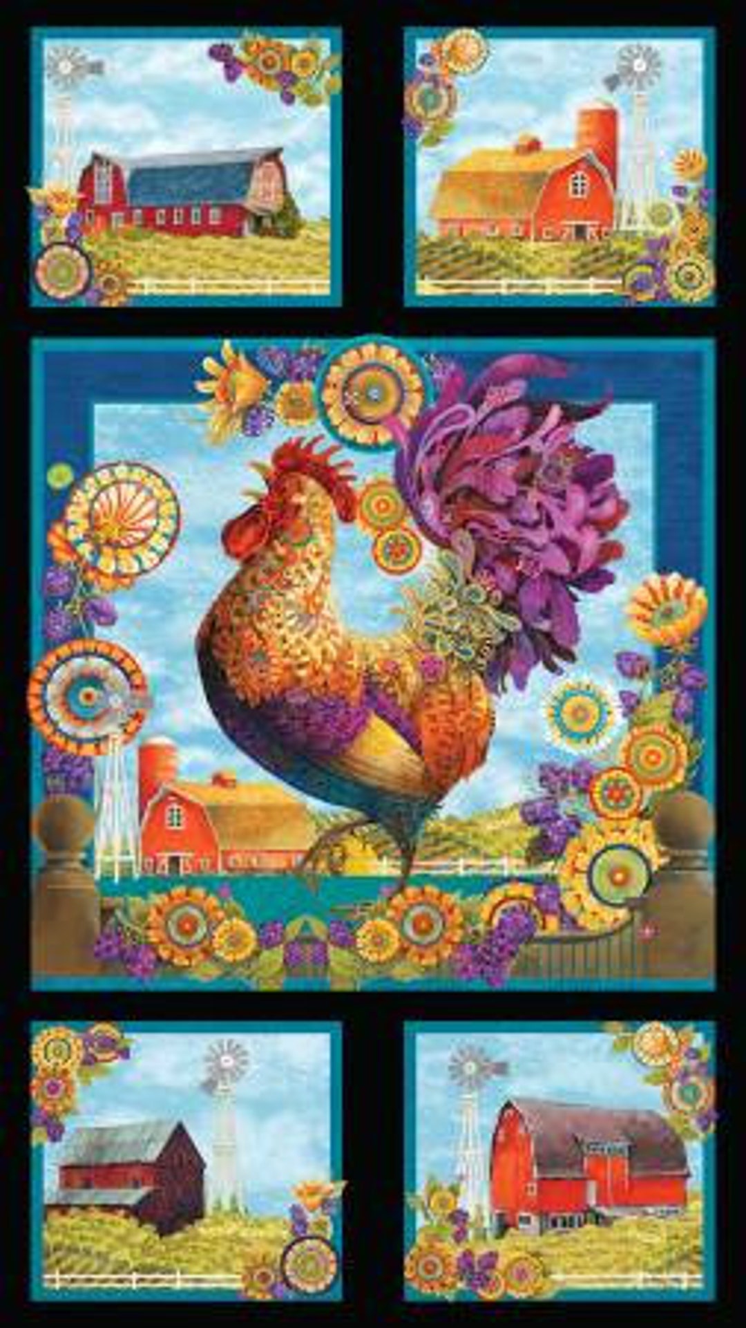 Barnyard Rooster Panel From the Something to Crow About Collection by ...