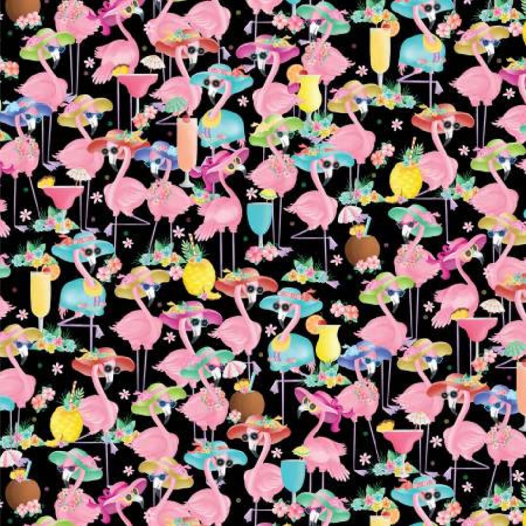 Flamingo Fun on Black From the Flamingal Pals Collection by Benartex ...