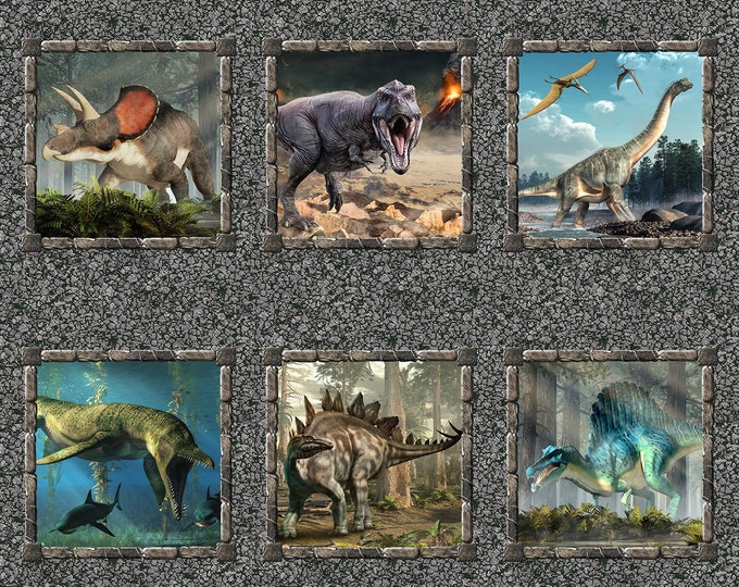 Jurassic Dinosaur Block Panel by Jason Yenter for in the Beginning ...