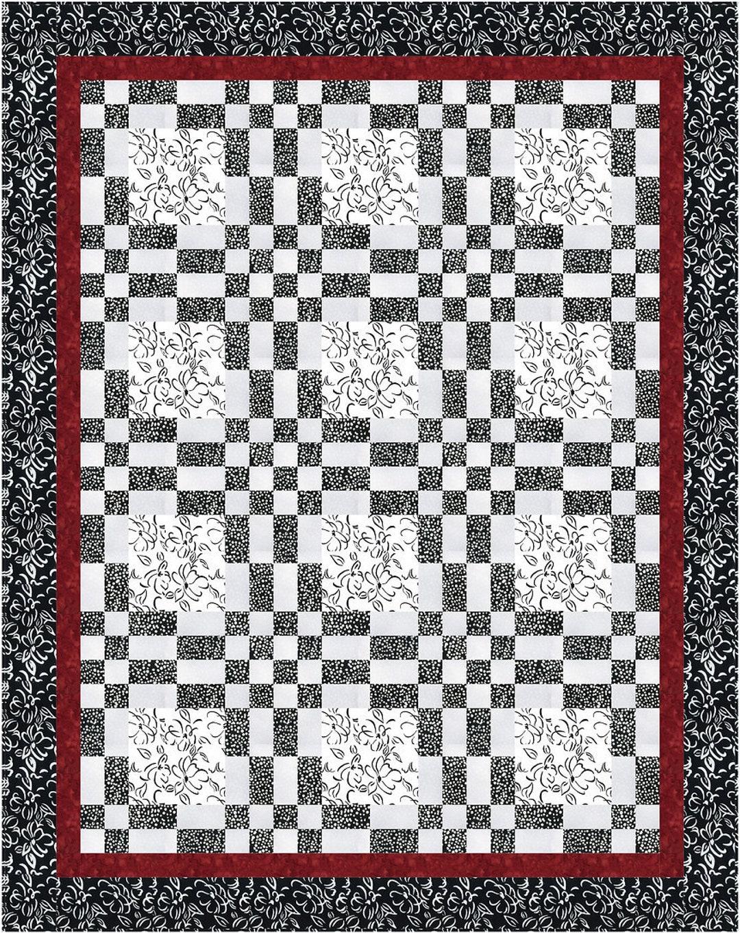 PDF QUILT PATTERN - Four Square - Black and White Quilt Pattern by Kari ...