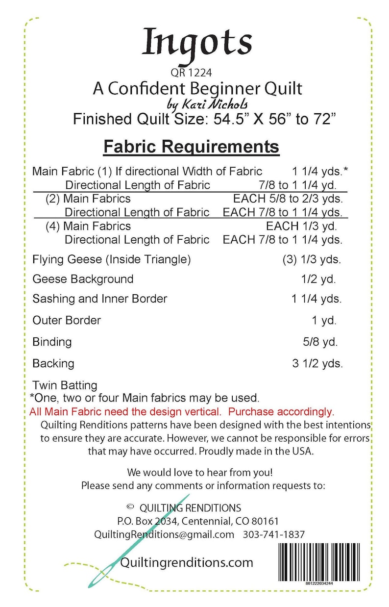 Quilt PATTERN - Ingots -northcott Cedarcrest Falls Pattern by Kari ...