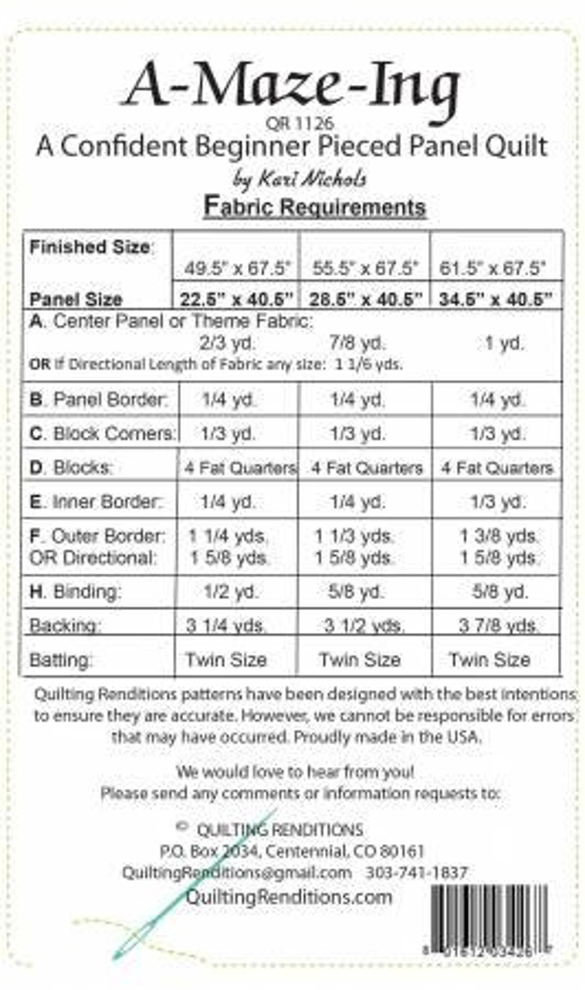 Quilt PATTERN - A-maze-ing Quilt Pattern by Quilting Renditions - 3 ...