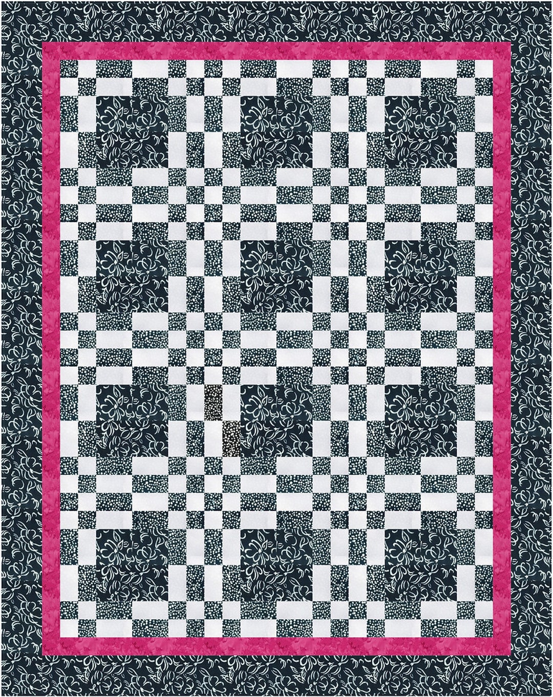 PDF QUILT PATTERN - Four Square - Indigo & Fuschia Quilt Pattern by ...