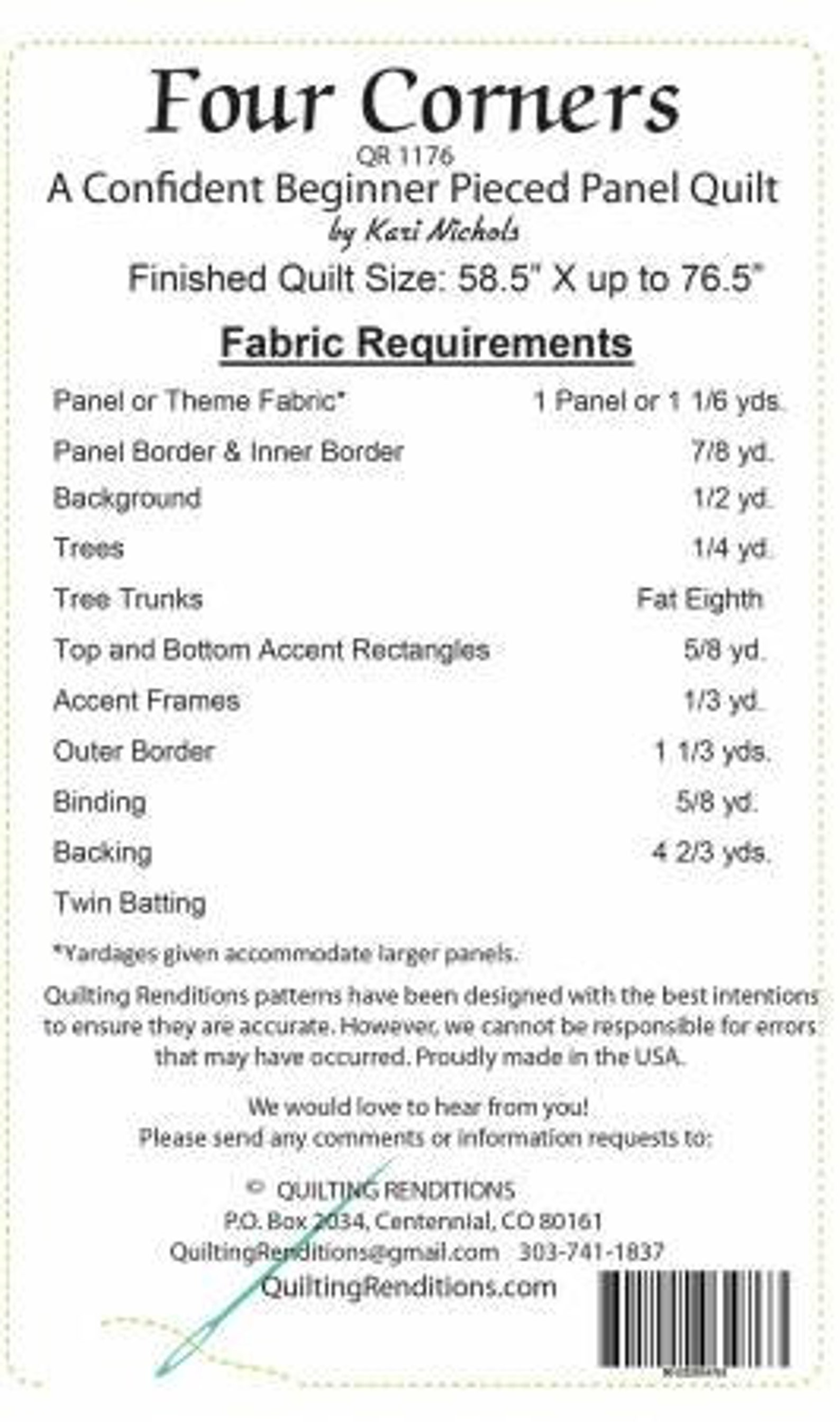 Quilt PATTERN - Four Corners Quilt Pattern by Quilting Renditions - A ...