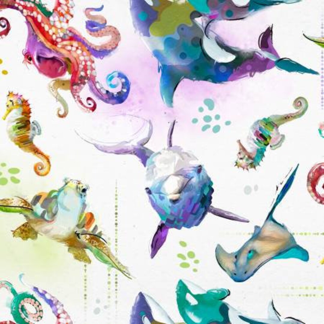 Allover Sea Life From the Shining Sea Collection by 3 Wishes Fabrics ...