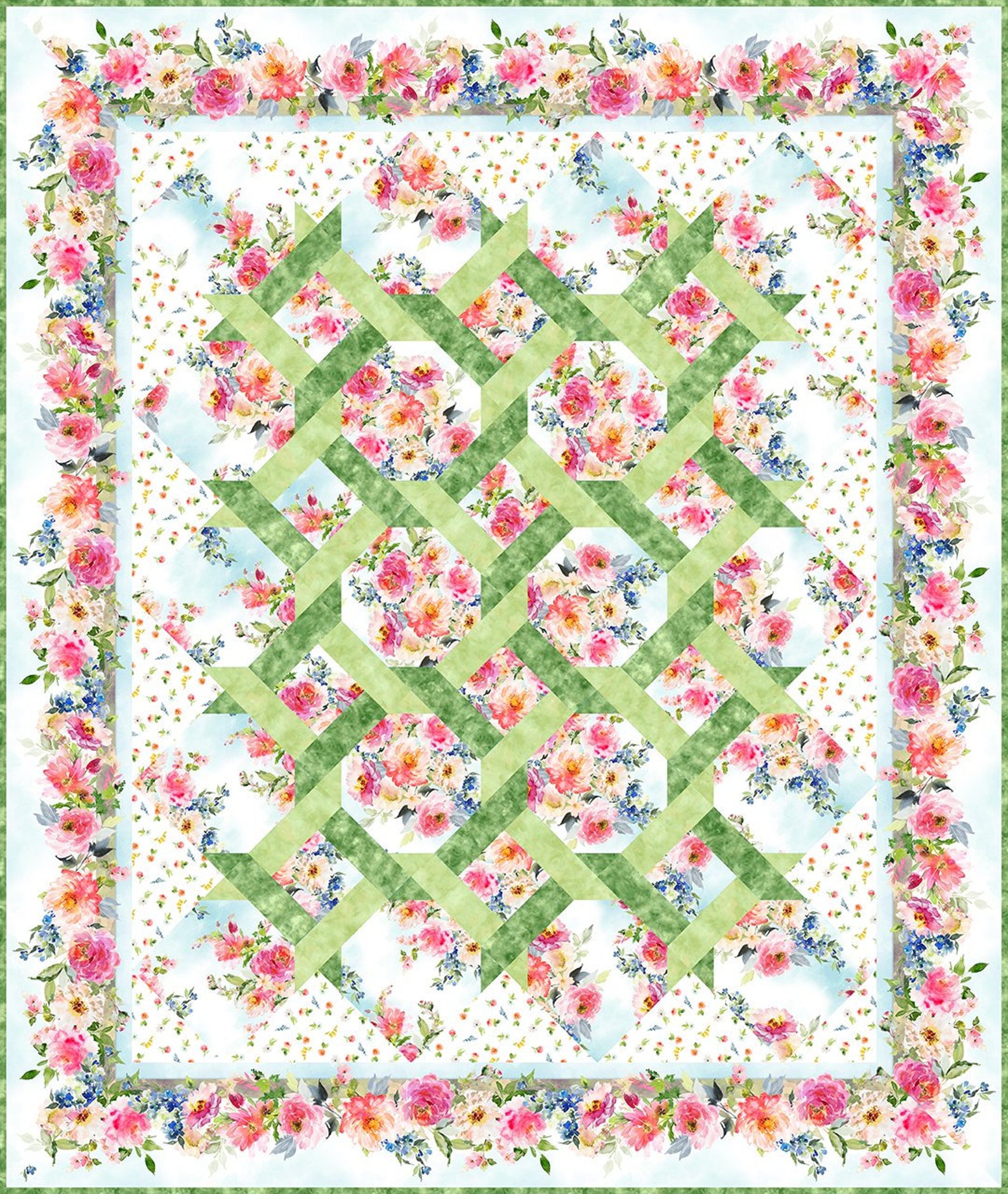 Quilt Kit Victoria Twist Green Quilt Kit by Jason Yenter for | Etsy