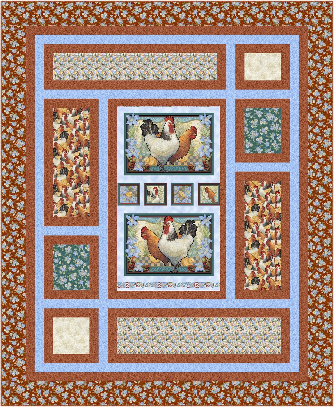 Quilt PATTERN - Picture That - Country Roosters - A Pieced Panel Quilt ...