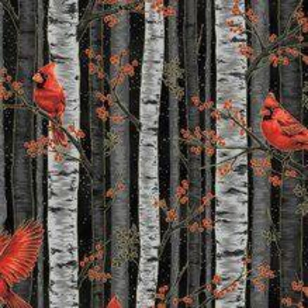 Black and Gold Cardinals and Birch Trees (X7794-4G) From the Berries ...