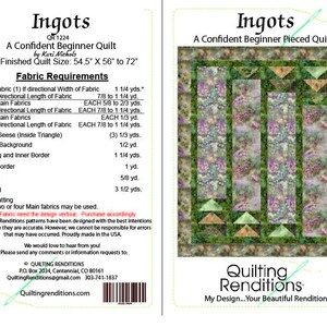 Quilt PATTERN Ingots Pattern by Kari Nichols for Quilting Renditions 54 ...