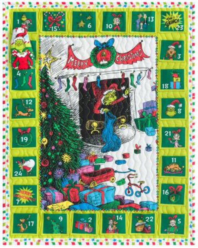 Quilt Kit Grinchmas Advent Calendar Kit by Robert Kaufman Fabric for Top and Binding With ...